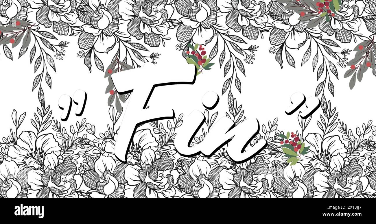Image of text fin with flowers falling on floral background Stock Photo ...