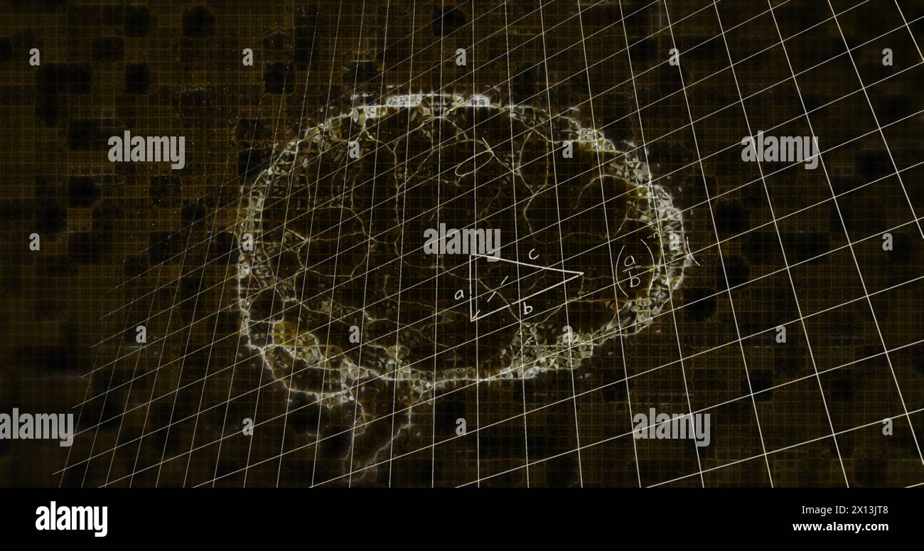 Image of mathematical equations over digital model of human brain on ...