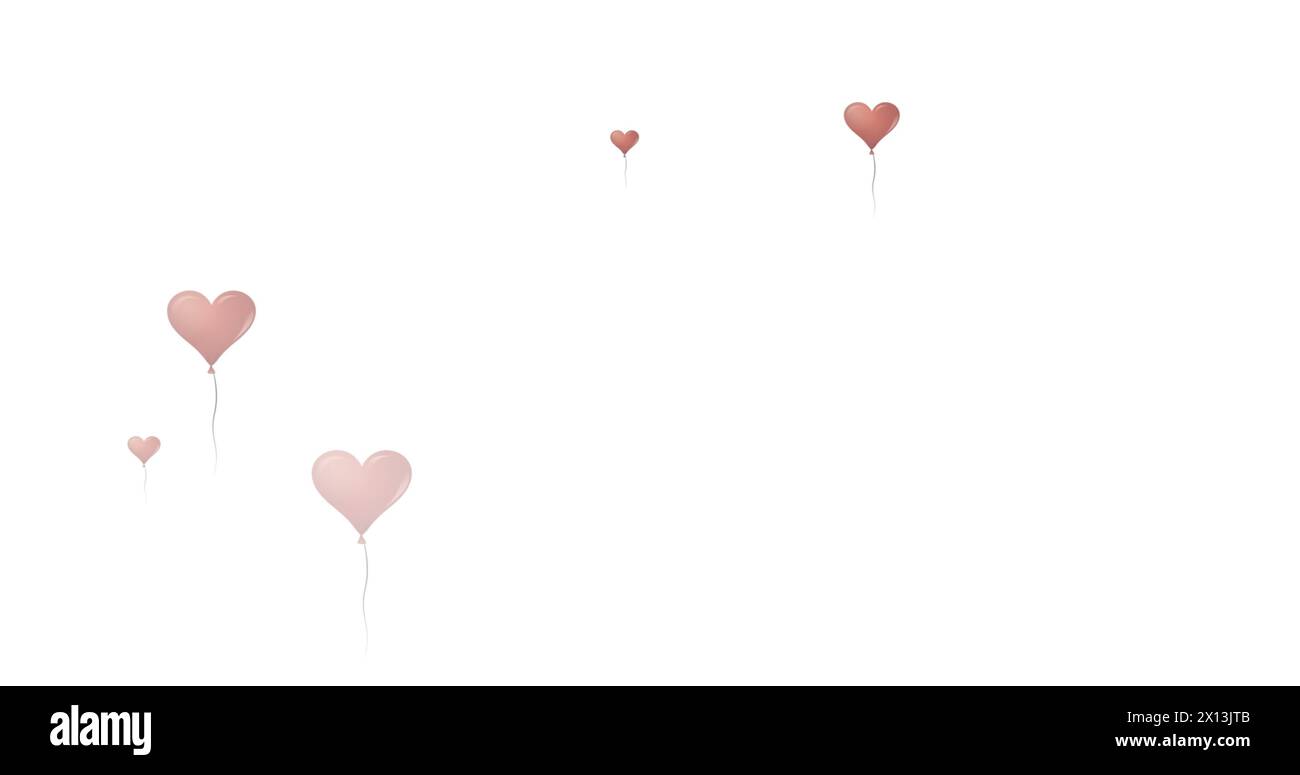 Digital image of multiple heart shapes balloons falling against white ...