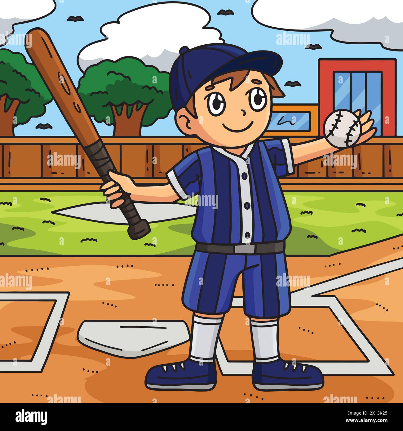 Boy Wearing Baseball Helmet Colored Cartoon Stock Vector Image & Art ...