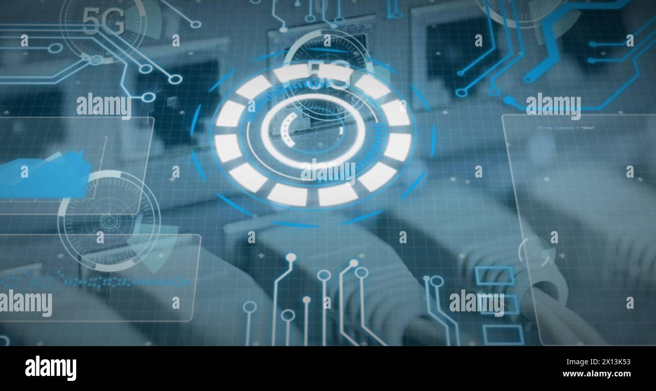 Image of 5g and data processing over computer wires Stock Photo - Alamy