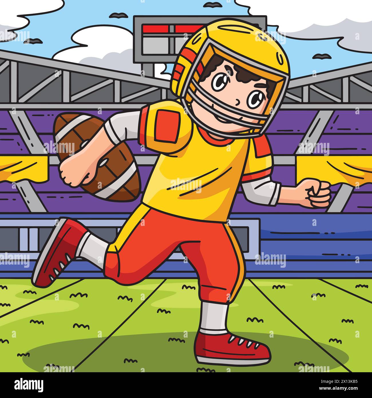 American Football Player Running Colored Cartoon Stock Vector Image ...