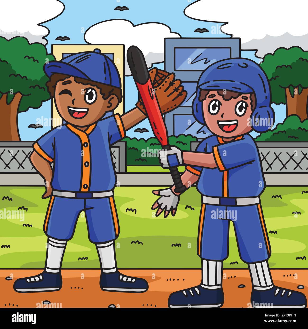 Cartoon illustration baseball player bat hi-res stock photography and ...