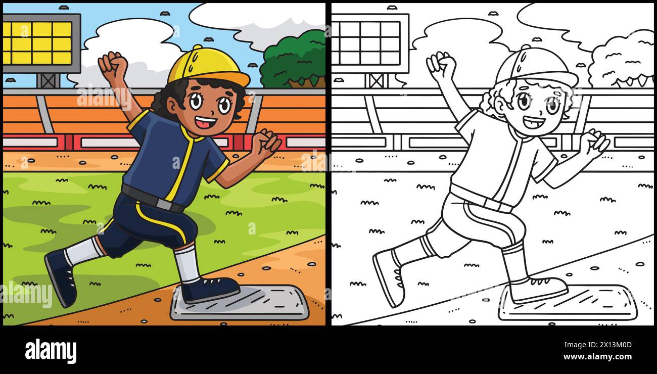 Baseball Girl Reaching Base Coloring Illustration Stock Vector Image ...