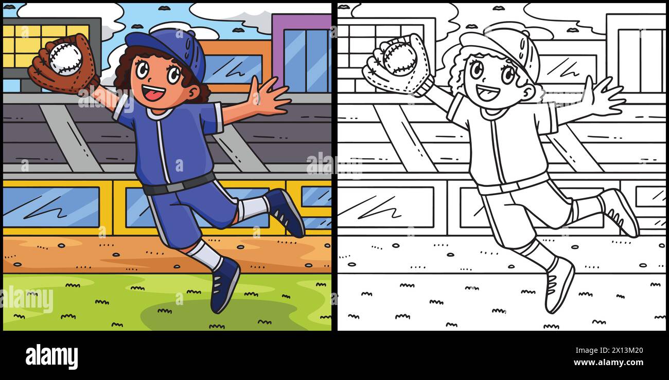 Girl Fielder Catching Baseball Illustration Stock Vector Image & Art ...