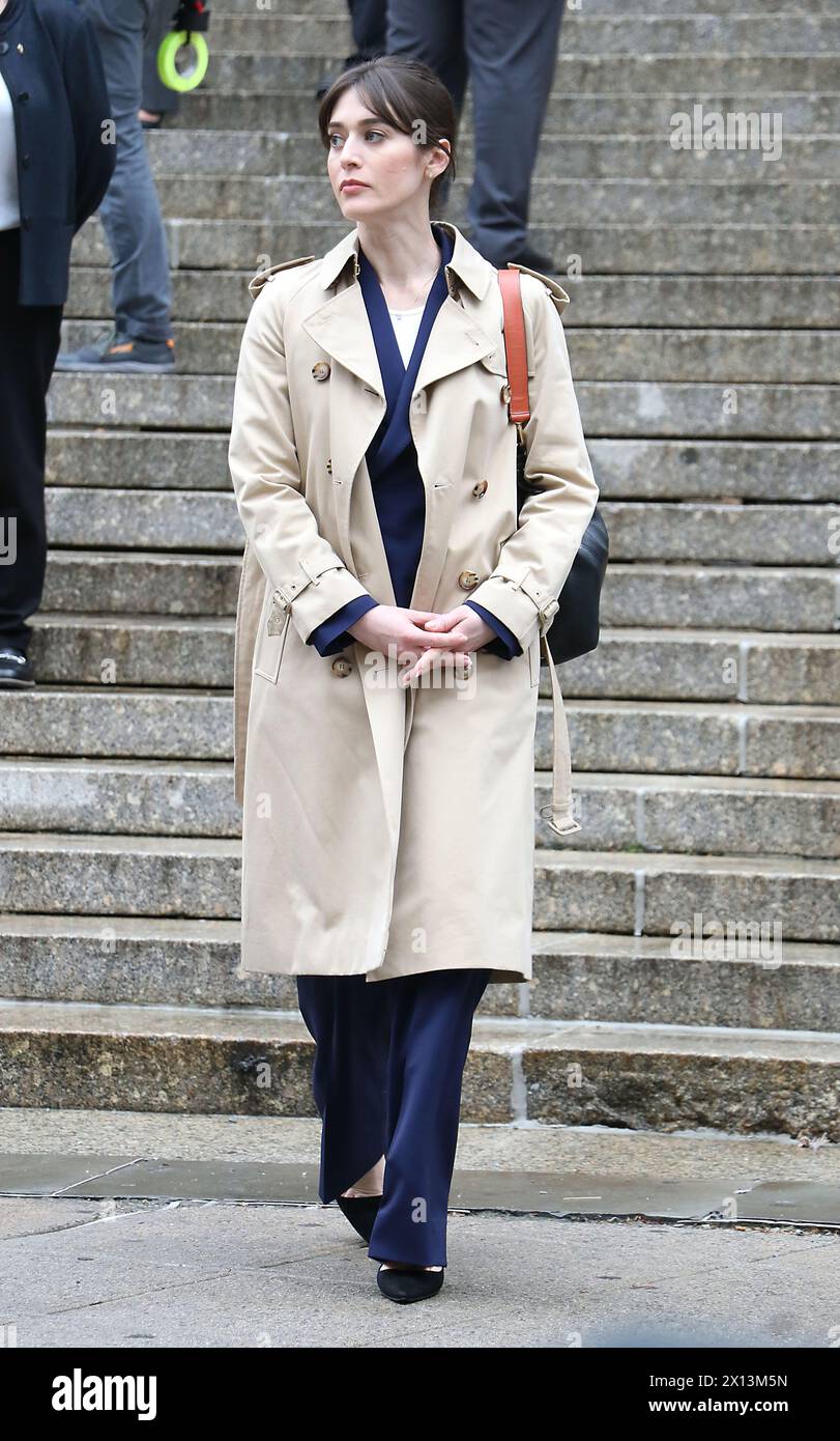 New York, USA. April 14, 2024 Lizzy Caplan filming on location for ...