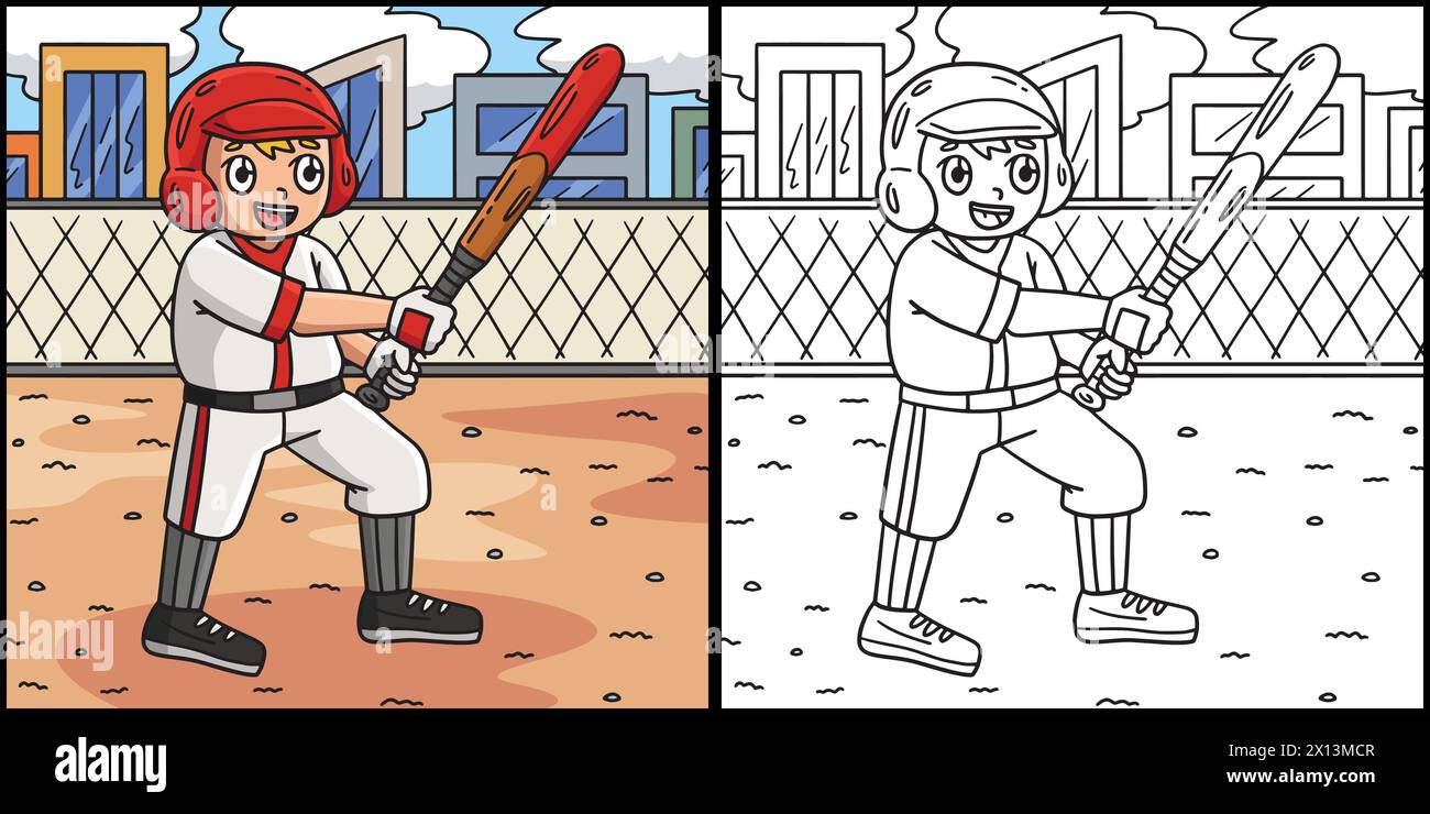 Cartoon illustration boy playing baseball hi-res stock photography and ...