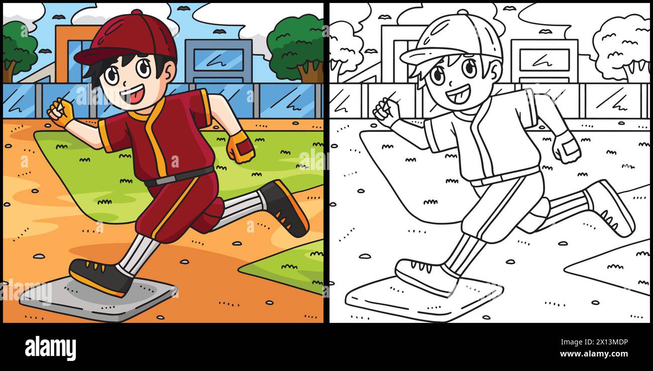 Baseball Boy Reaching Base Coloring Illustration Stock Vector Image ...