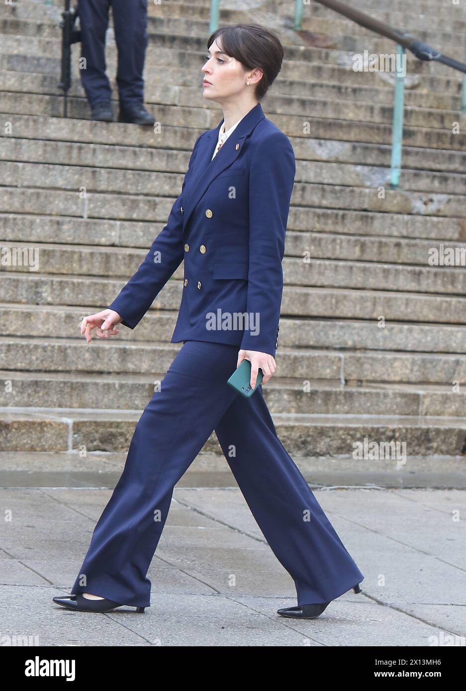 New York, USA. April 14, 2024 Lizzy Caplan filming on location for ...
