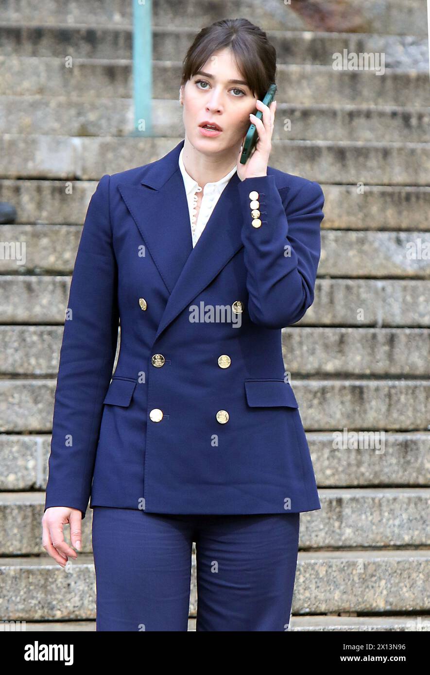 New York, USA. April 14, 2024 Lizzy Caplan filming on location for ...