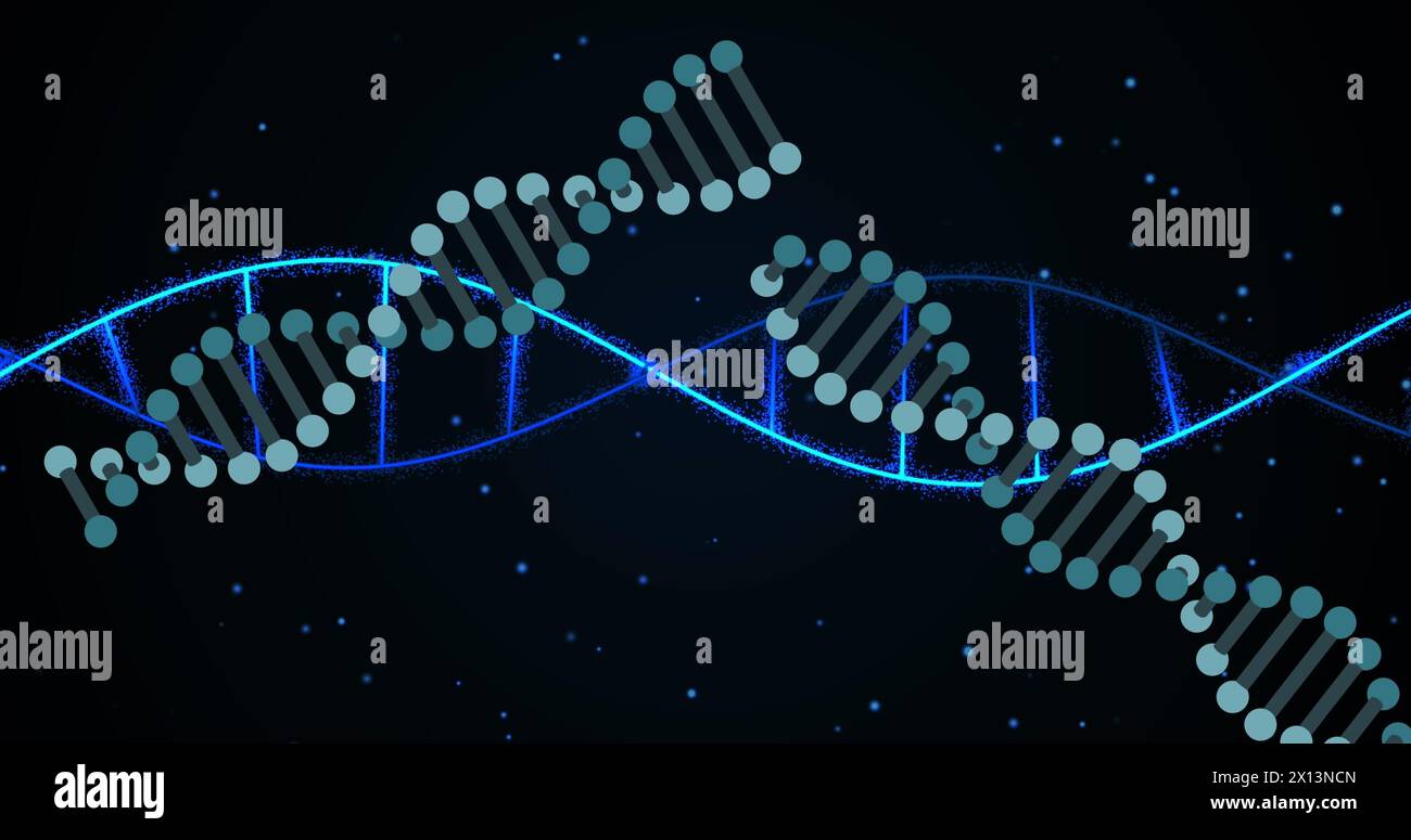 Image of spots over dna strands Stock Photo - Alamy