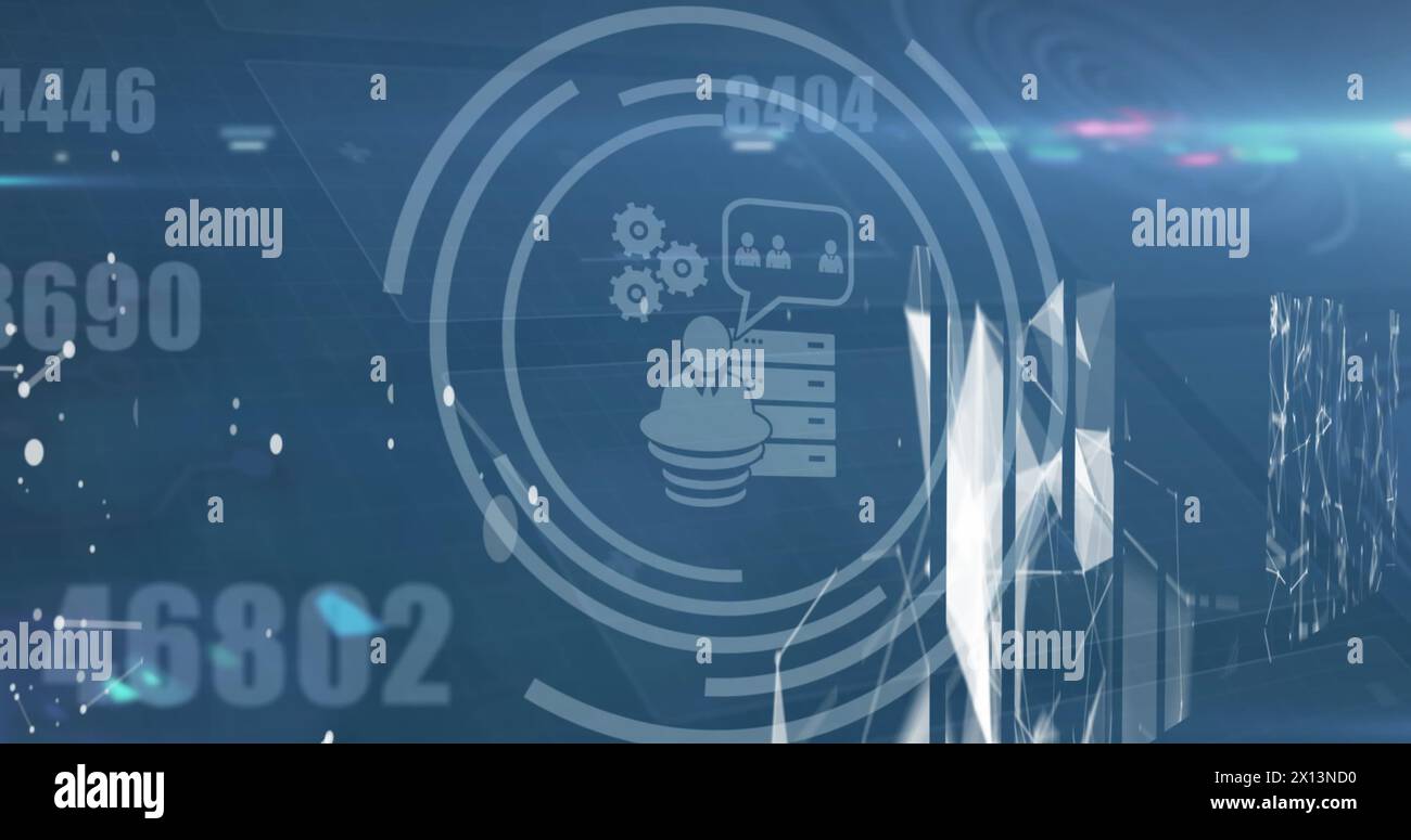 Images of network of connections with icons over data processing on dark background Stock Photo ...