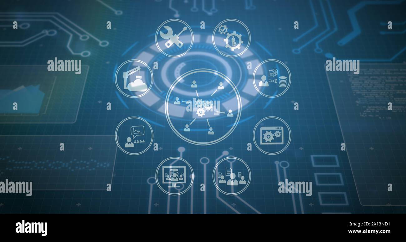 Image of scope scanning with network of connections Stock Photo - Alamy