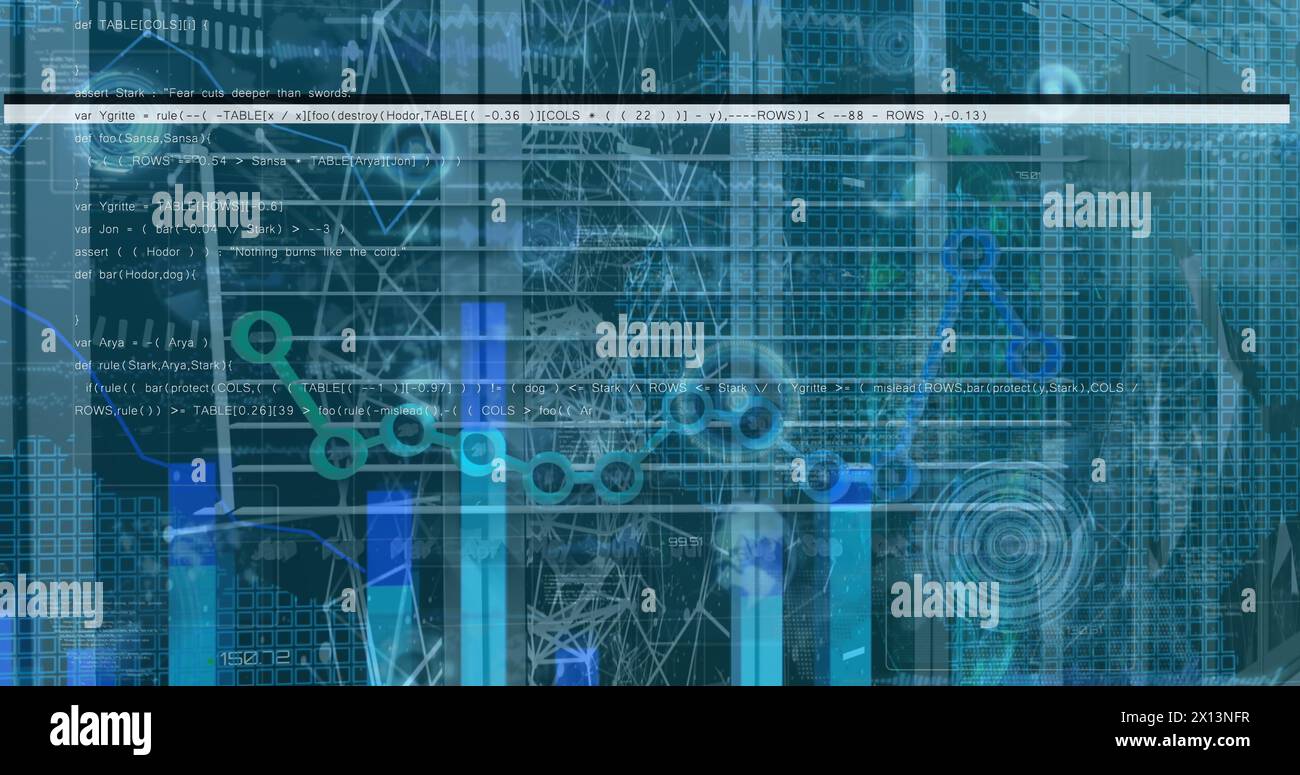 Image of data processing over blue background Stock Photo - Alamy