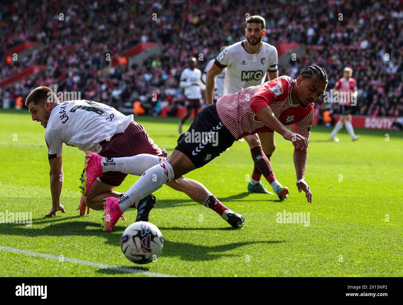 Southampton's Sekou Mara and Watford’s Giorgi Chakvetadze in action ...