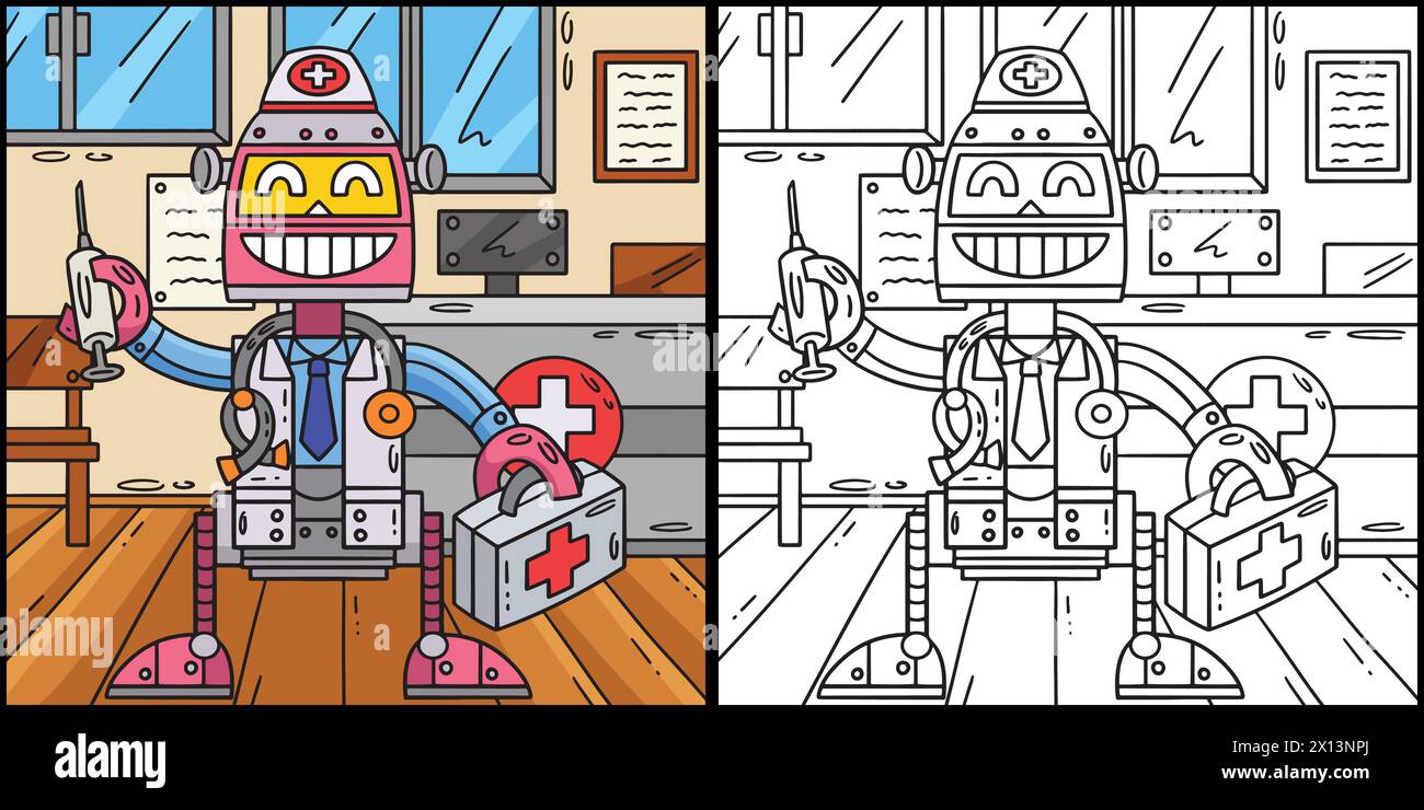 Robot Doctor Coloring Page Colored Illustration Stock Vector Image ...