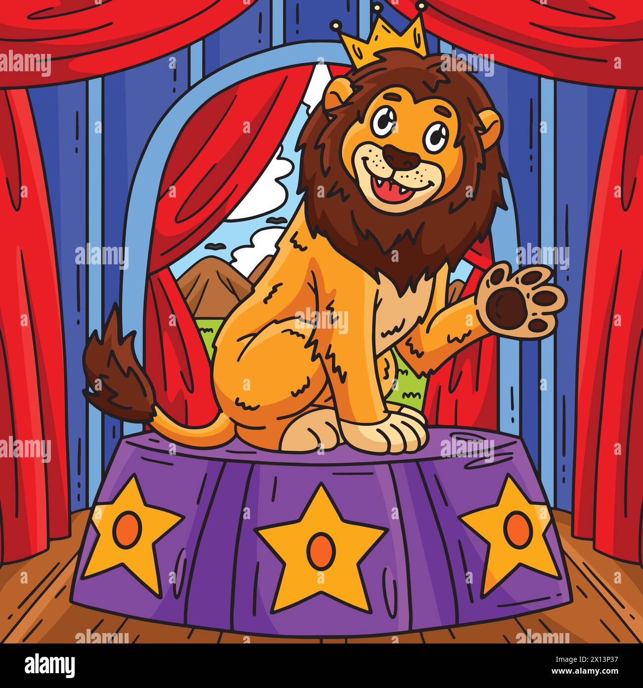 Lion on Circus Podium Colored Cartoon Illustration Stock Vector Image ...