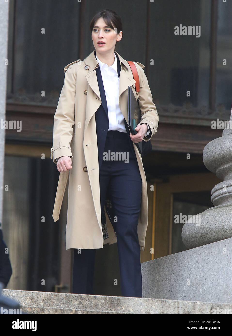 New York, USA. April 14, 2024 Lizzy Caplan filming on location for ...