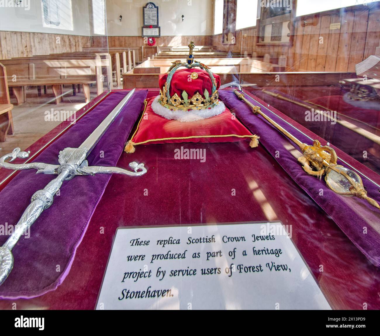 Kinneff Old Church Aberdeenshire Scotland interior with replica Crown ...