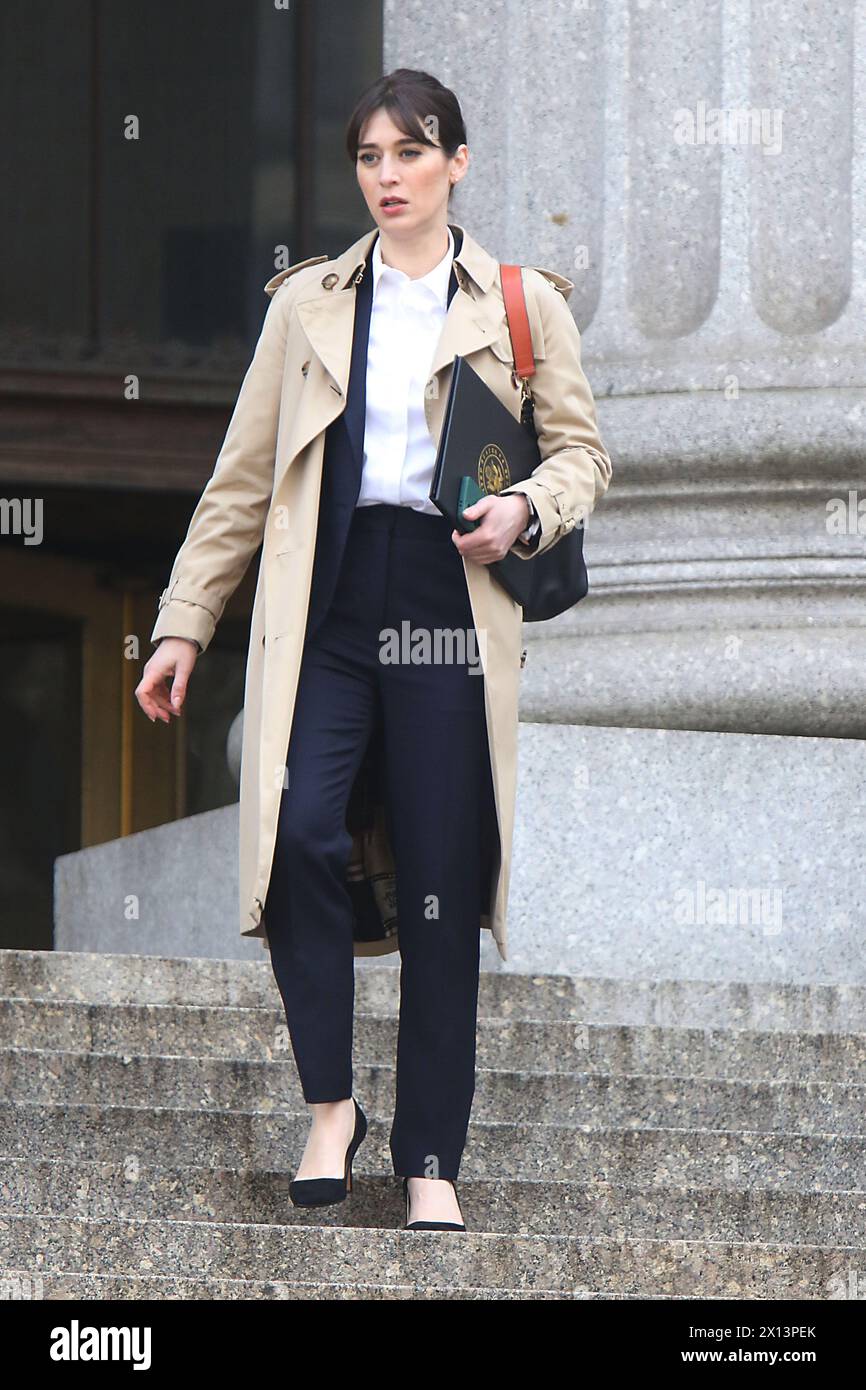 New York, USA. April 14, 2024 Lizzy Caplan filming on location for ...