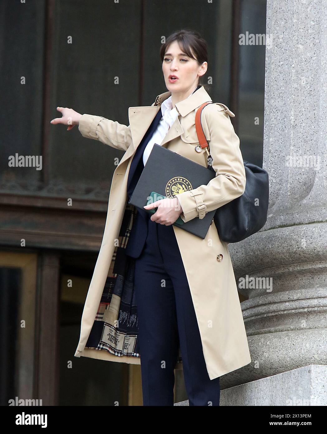 New York, USA. April 14, 2024 Lizzy Caplan filming on location for ...