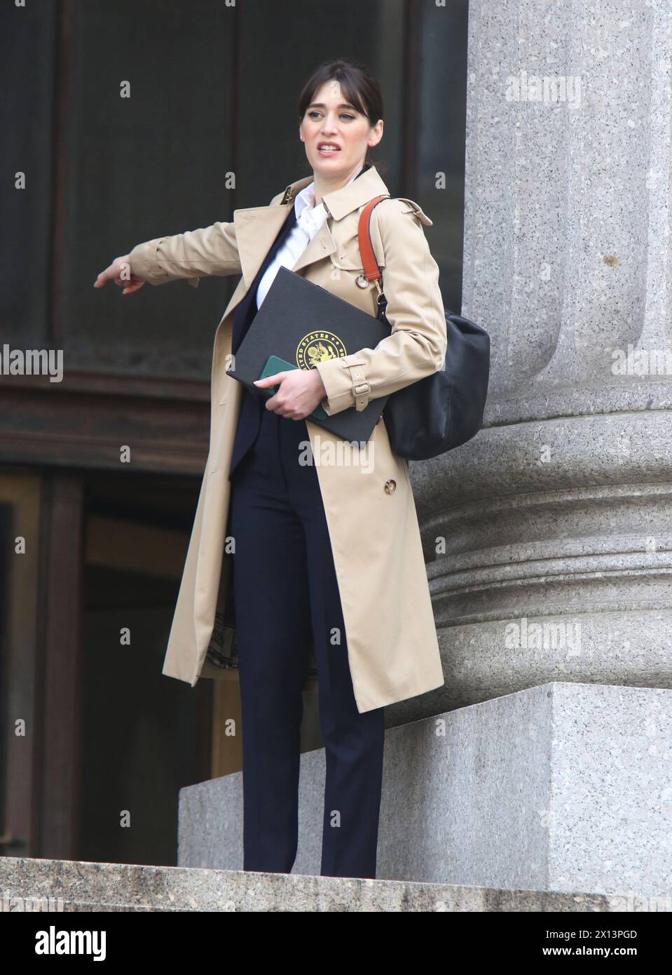 New York, USA. April 14, 2024 Lizzy Caplan filming on location for ...