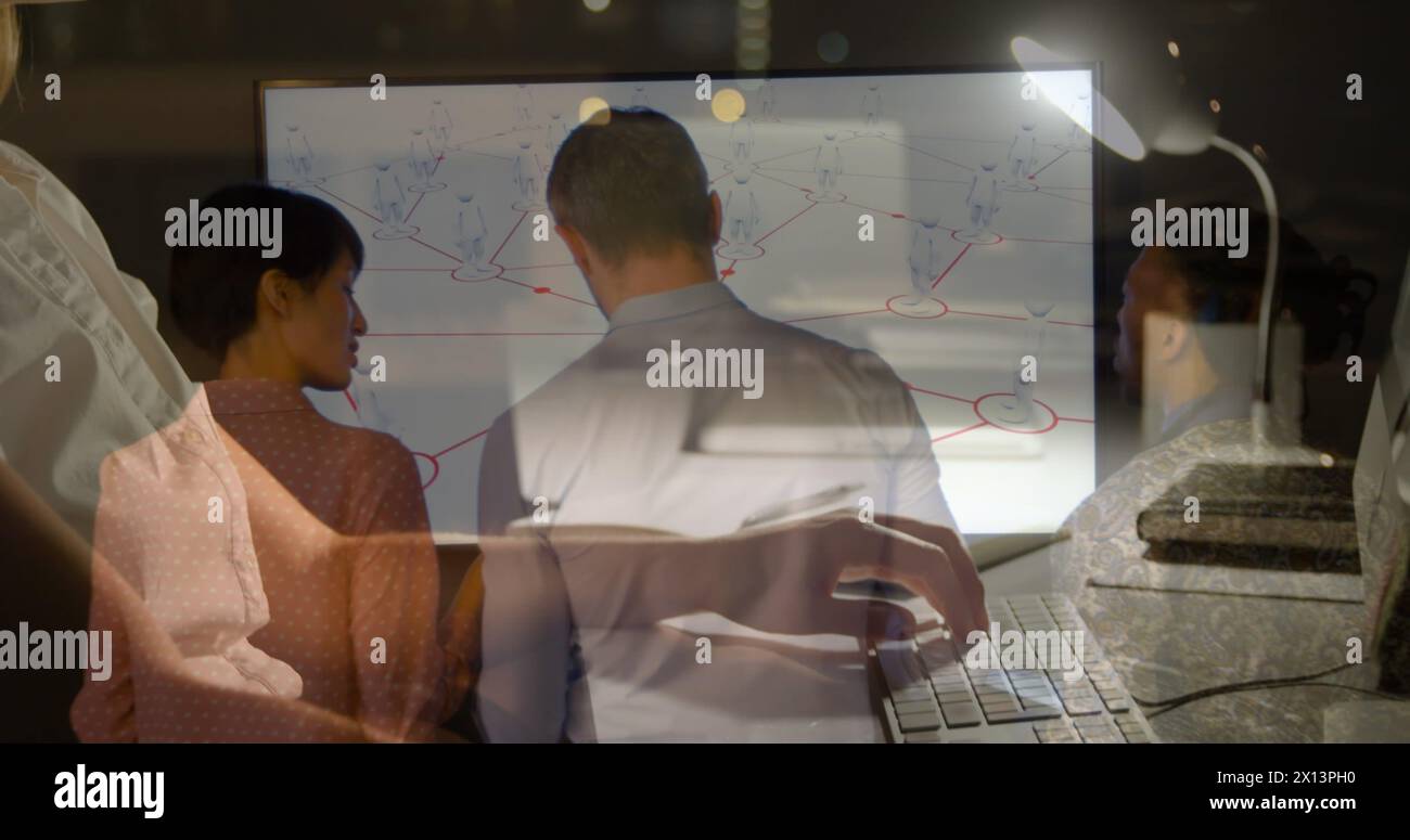 Image of diverse business people talking over caucasian businesswoman ...