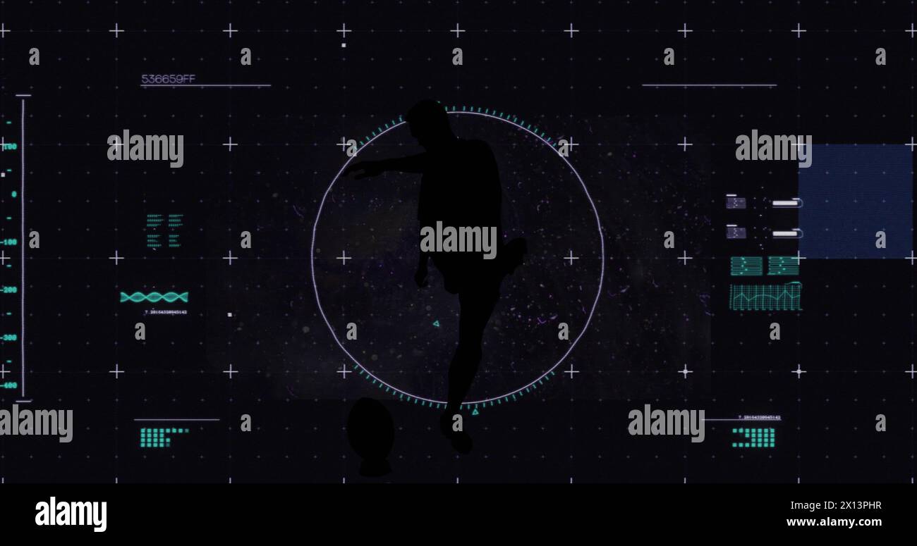 Image of scope scanning and data processing over rugby player. Global ...