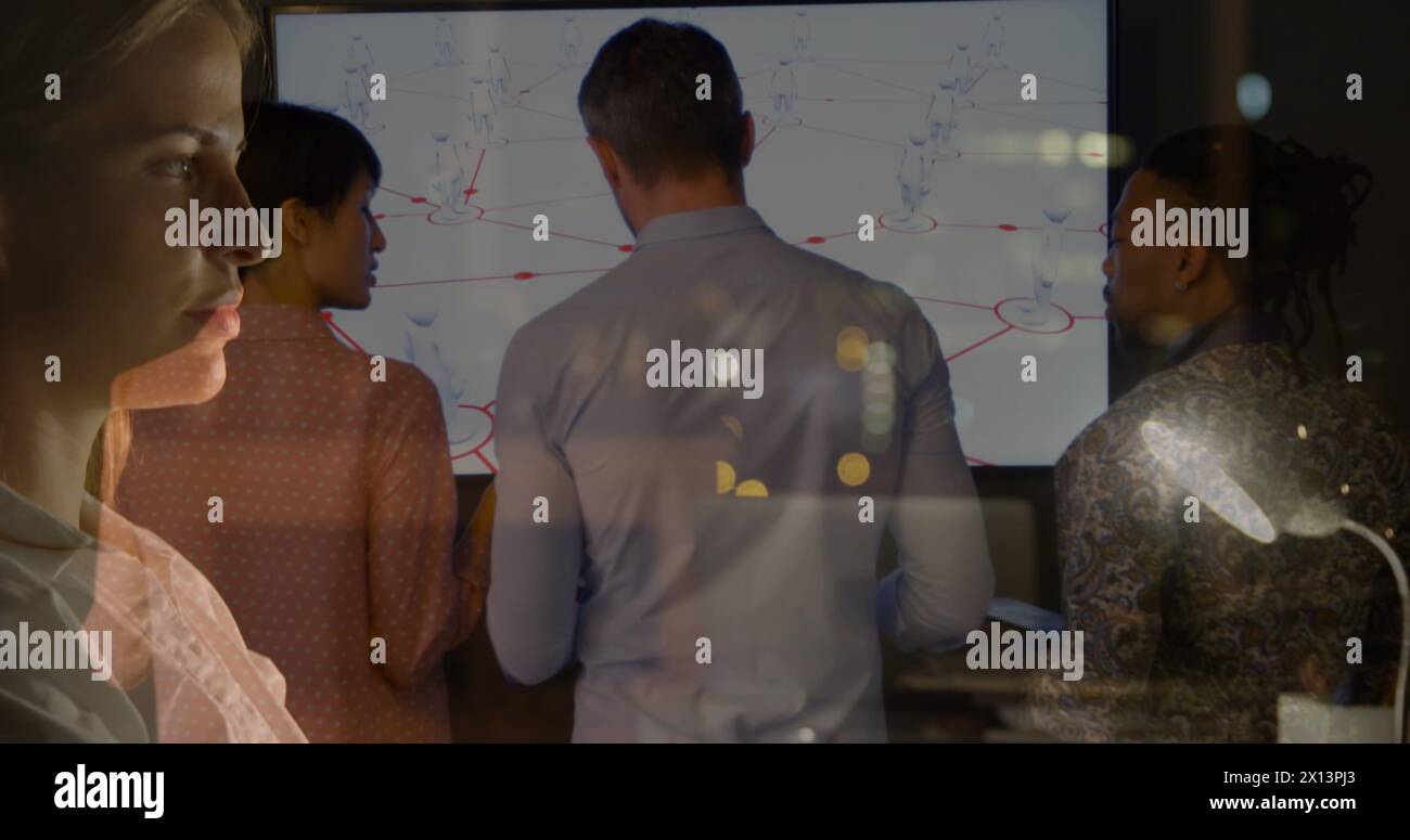 Image of diverse business people talking over caucasian businesswoman ...