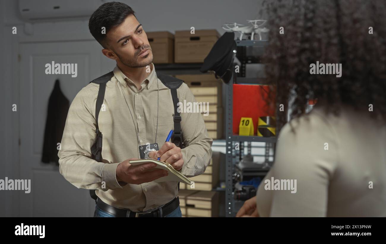 In an office setting, a professional man and woman work together ...