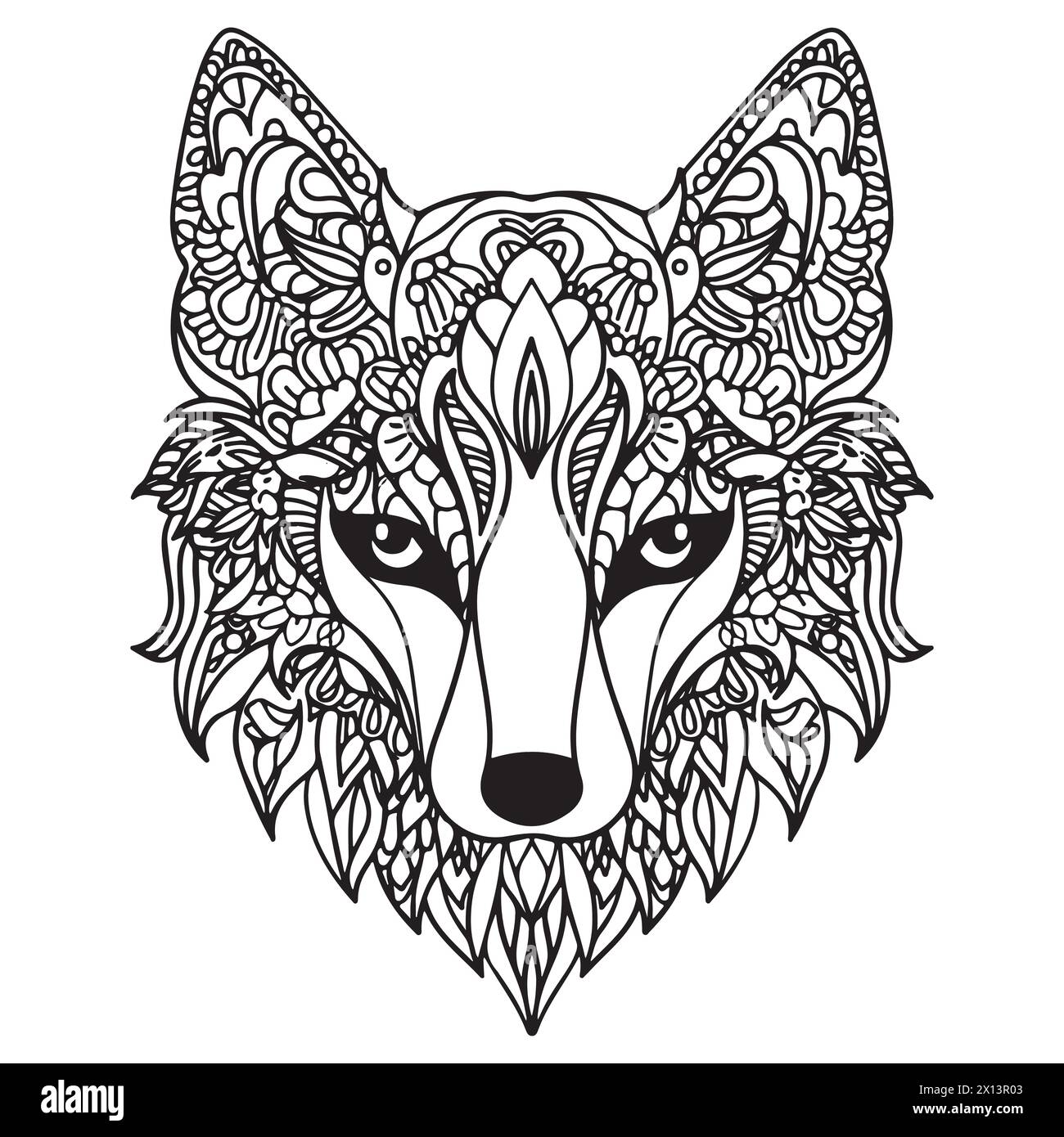Mandala Coloring Page for Adults. Fox Head Zen Spiritual Relax ...