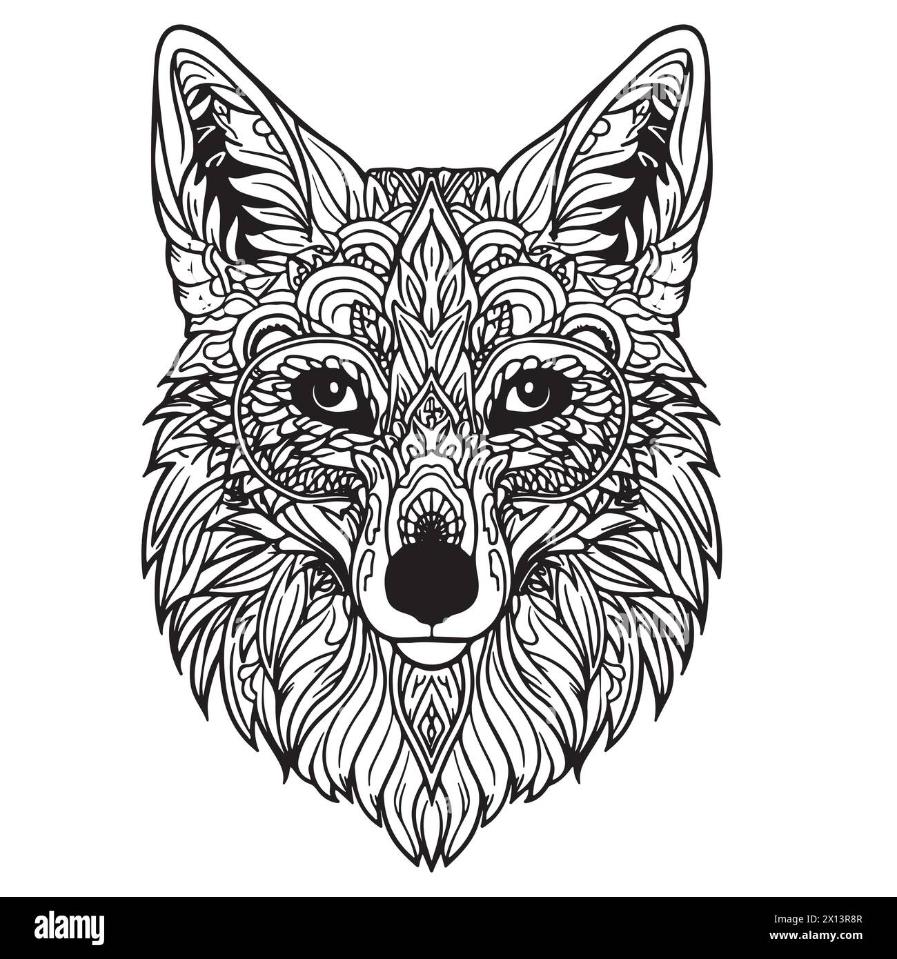 Mandala Coloring Page for Adults. Fox Head Zen Spiritual Relax ...