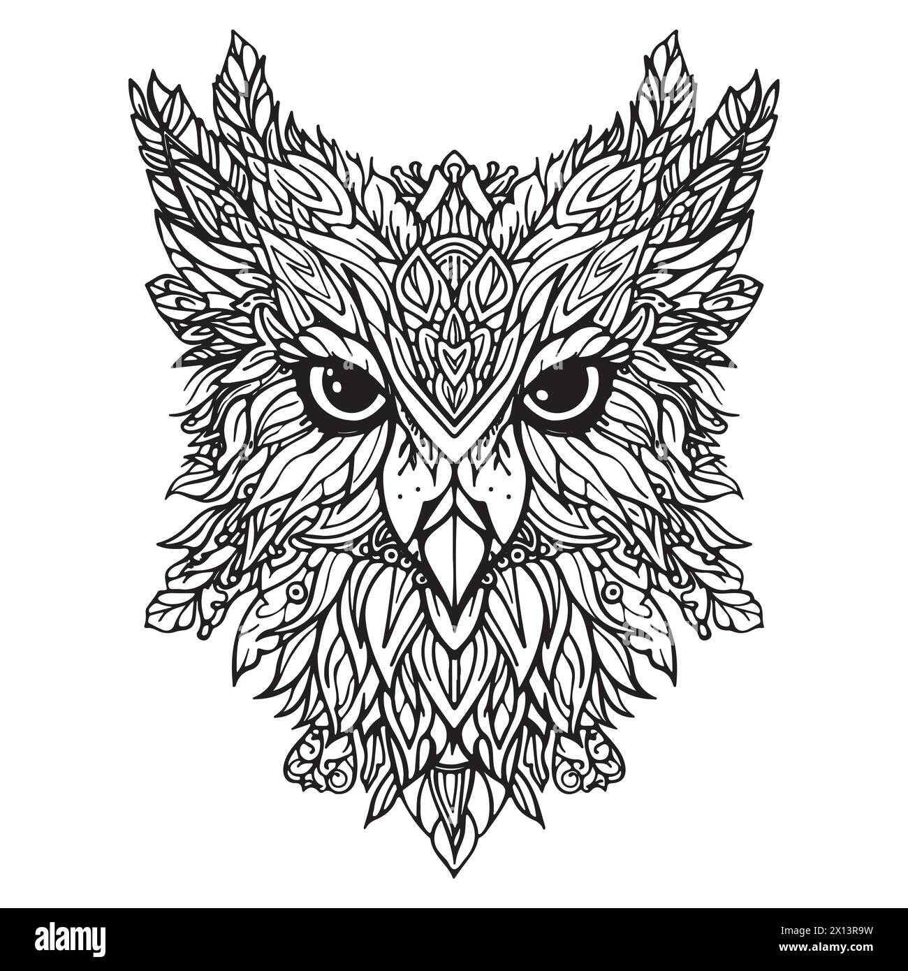Mandala Coloring Page for Adults. Owl Head Zen Spiritual Relax ...