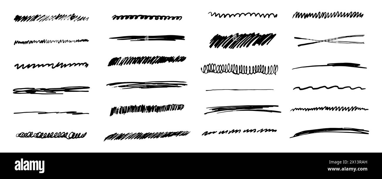 Underlines set brush stroke, marker lines grunge curve, wavy free hand ...