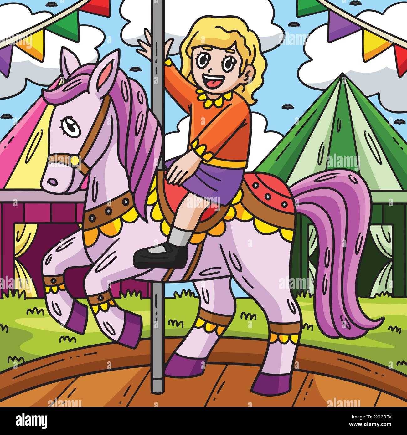 Circus Child on Horse Colored Cartoon Illustration Stock Vector Image ...