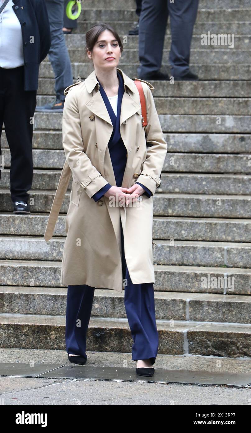 New York, USA. April 14, 2024 Lizzy Caplan filming on location for ...