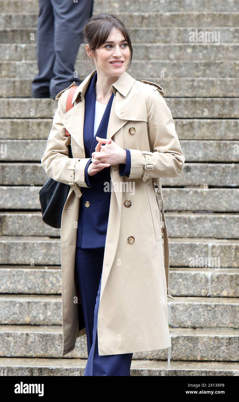 New York, USA. April 14, 2024 Lizzy Caplan filming on location for ...
