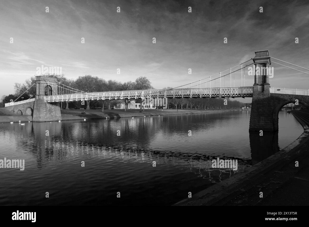 The Wilford Suspension Bridge over the river Trent, Nottingham city ...