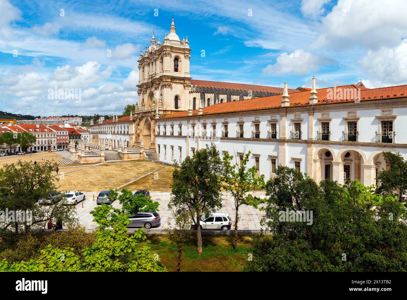 The grand exterior of the Alcobaça Monastery (Mosteiro de Alcobaça) or ...