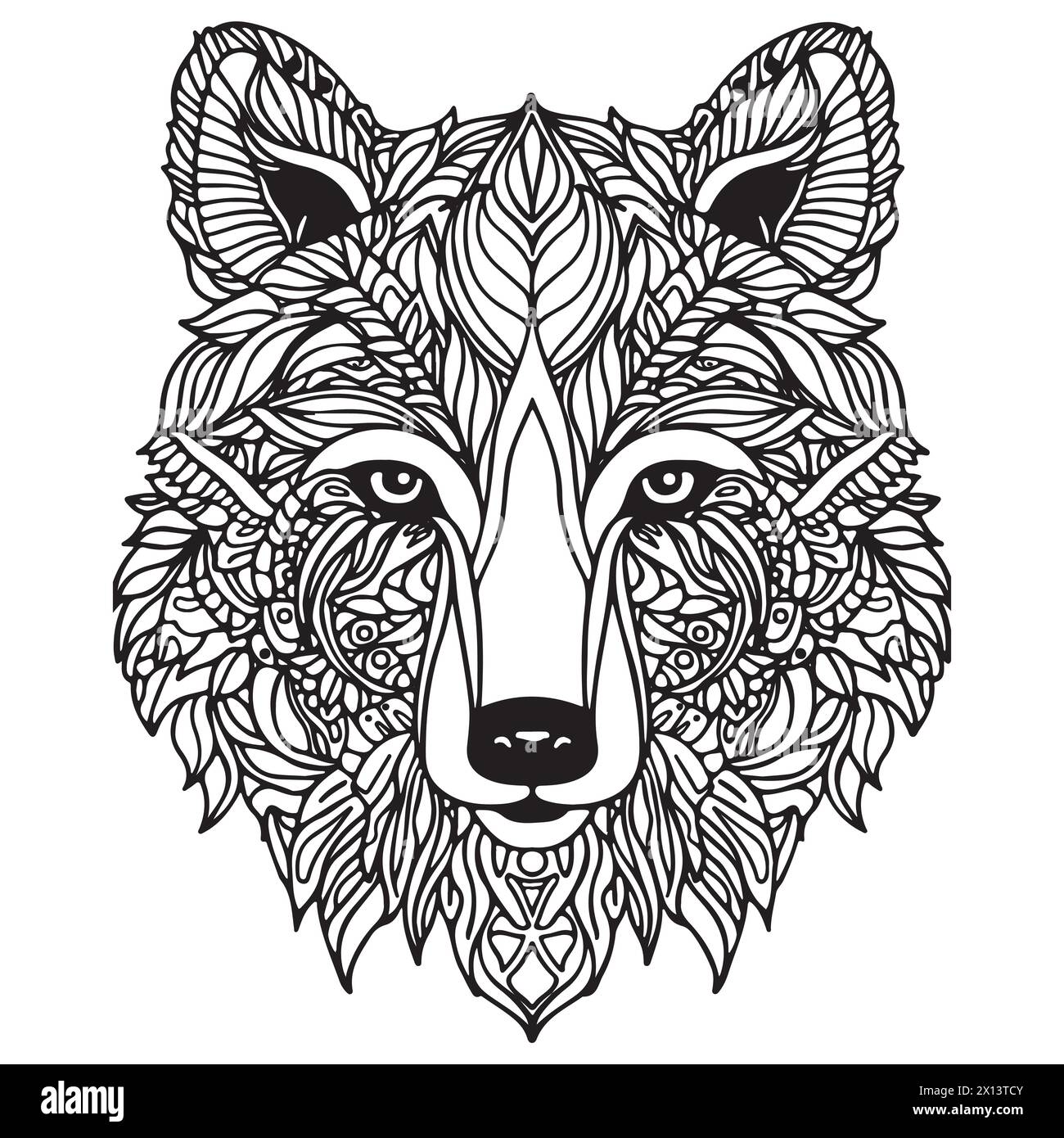 Mandala Coloring Page for Adults. Bear Head Zen Spiritual Relax ...