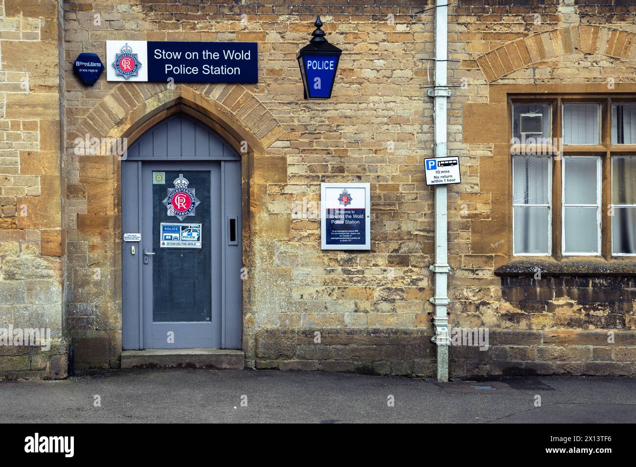 Stow on the Wold police station with Cotswold stone facade and vintage ...