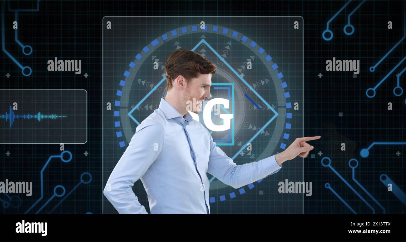 Image of scope scanning and data processing with 6g text over caucasian businessman Stock Photo ...