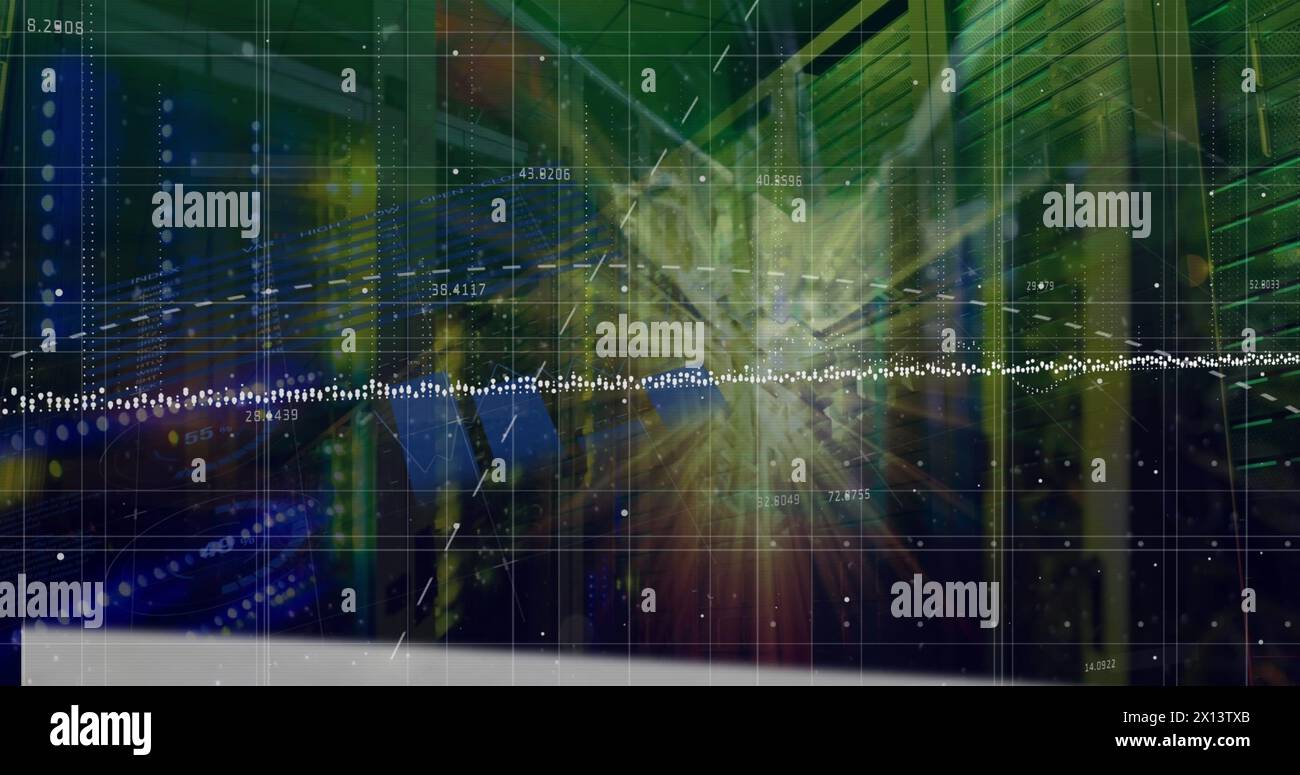 Image Of Statistical Data Processing And Light Spot Against Computer