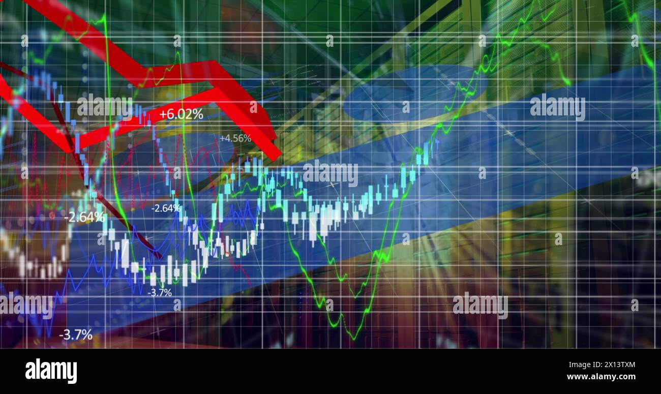Image of financial and statistical data processing and light spot ...