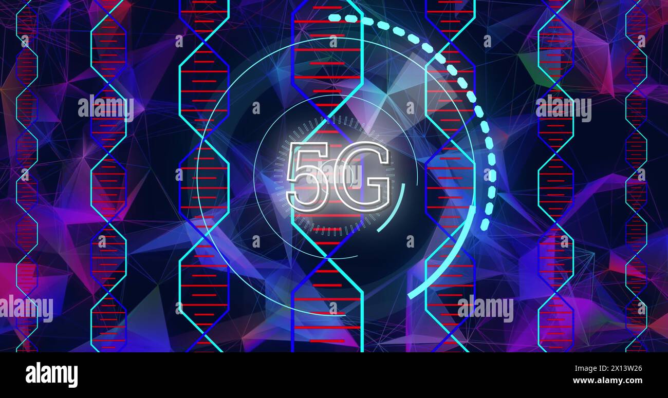 Image of 5g text over neon round scanner against blue plexus networks on black background Stock ...