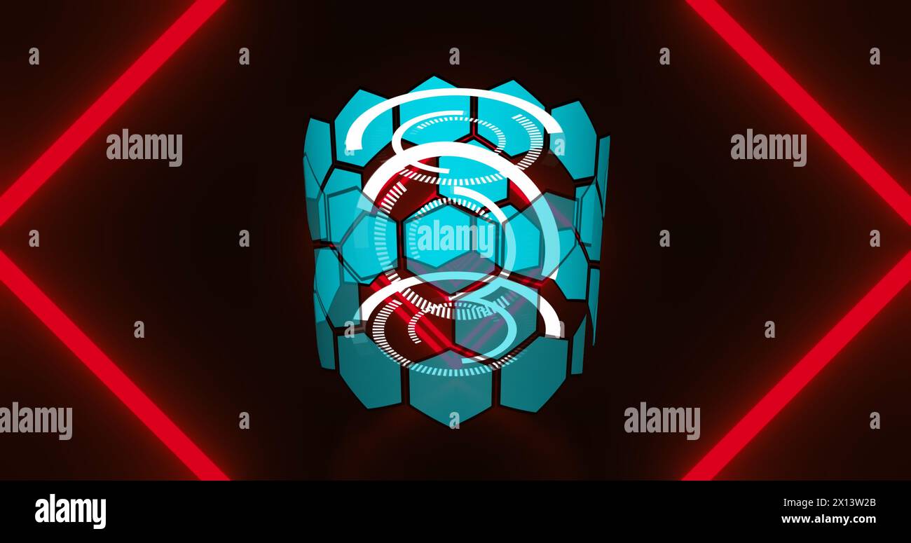 Image of hexagonal shapes spinning against red neon tunnel in seamless pattern Stock Photo - Alamy