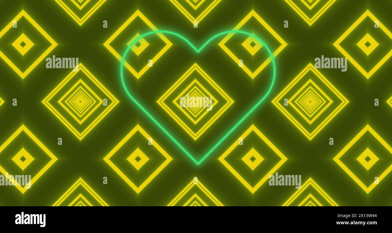 Image of shapes moving and heart over black background Stock Photo - Alamy
