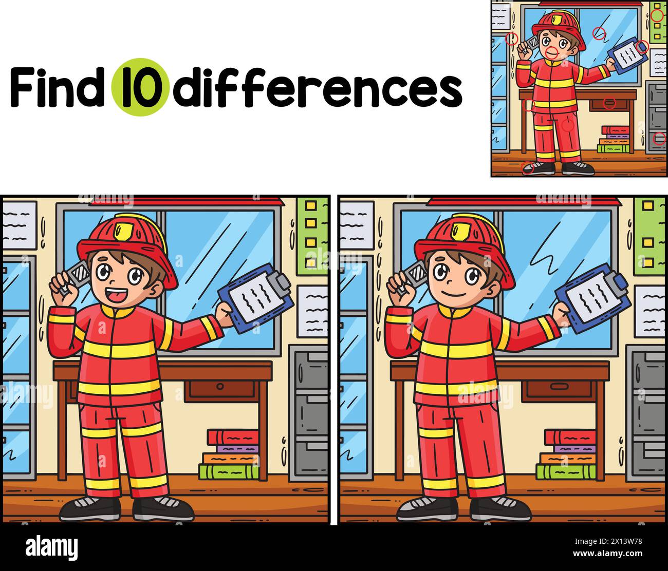 Firefighter Receiving a Call Find The Differences Stock Vector Image ...