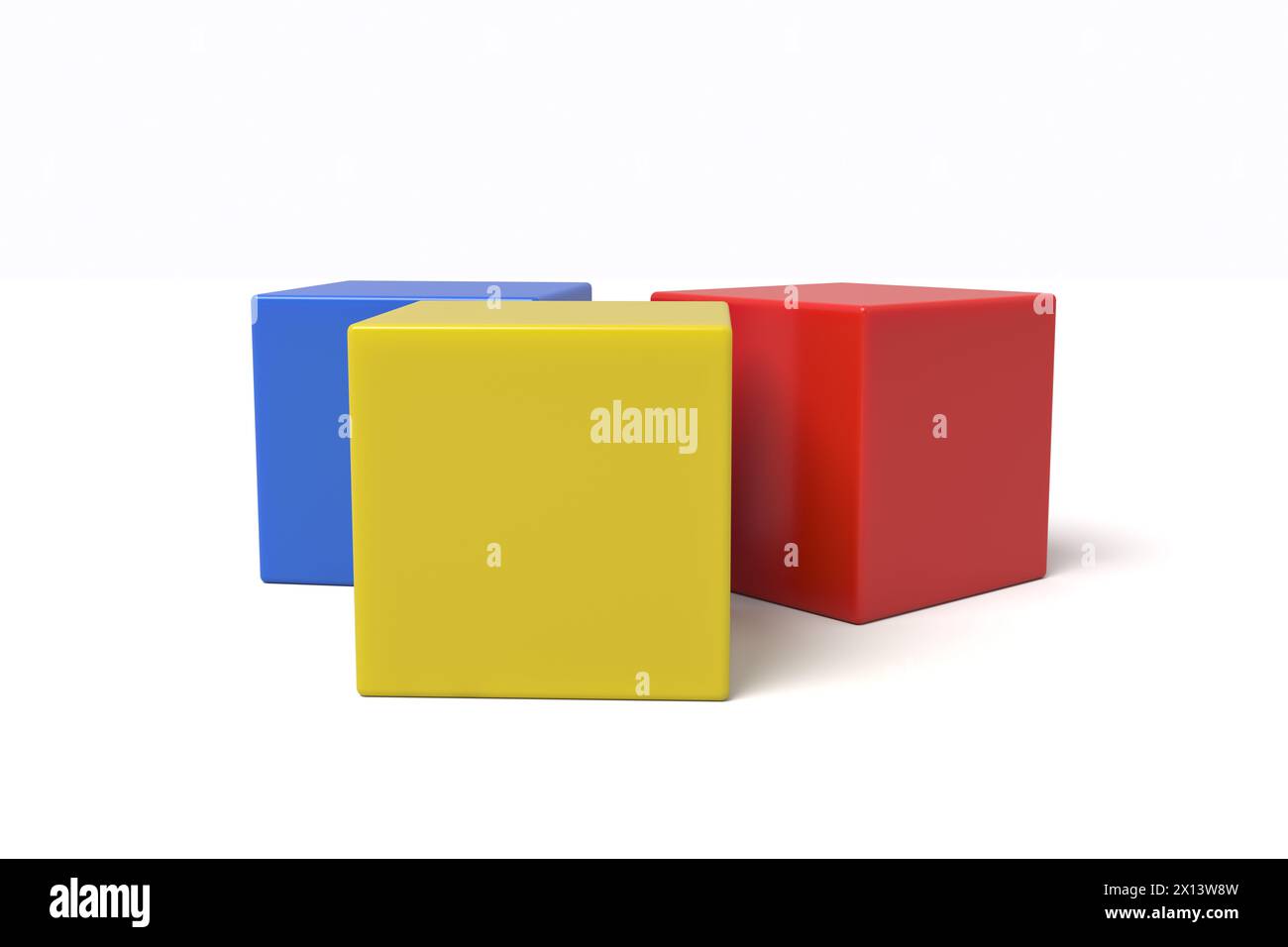 Three colorful geometric cubes in primary colors Stock Photo - Alamy