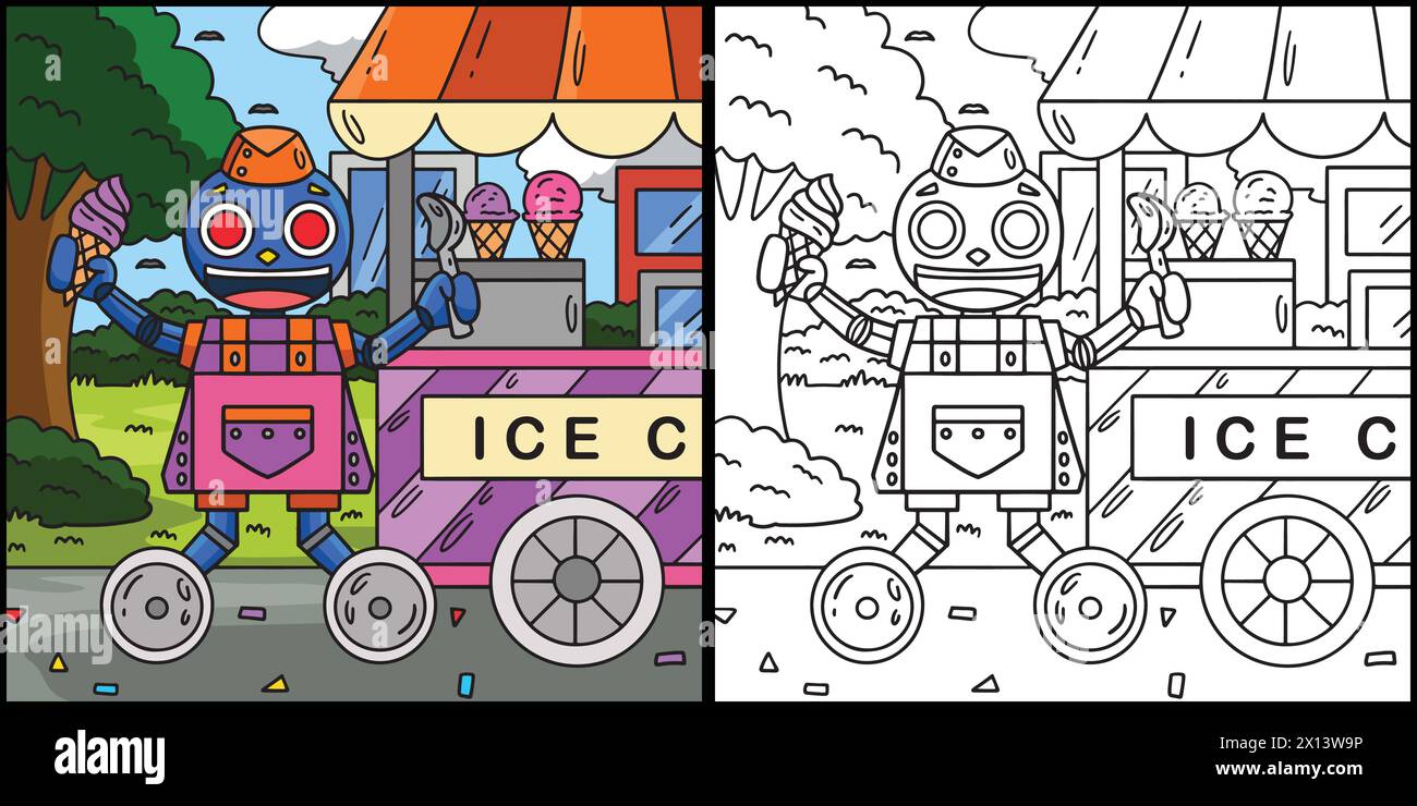 Robot Ice Cream Vendor Coloring Page Illustration Stock Vector Image ...